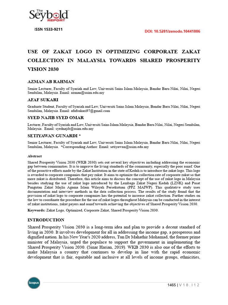 USE OF ZAKAT LOGO IN OPTIMIZING CORPORATE ZAKAT COLLECTION IN MALAYSIA TOWARDS SHARED PROSPERITY ...
