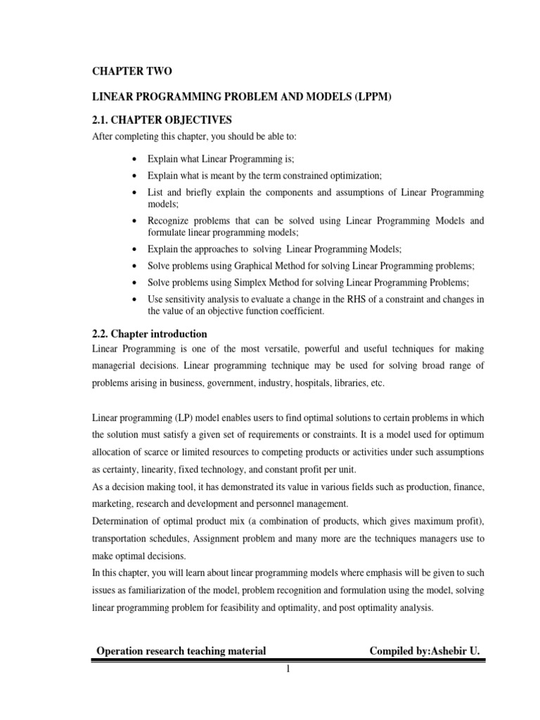 Chapter Two | PDF | Mathematical Optimization | Linear Programming