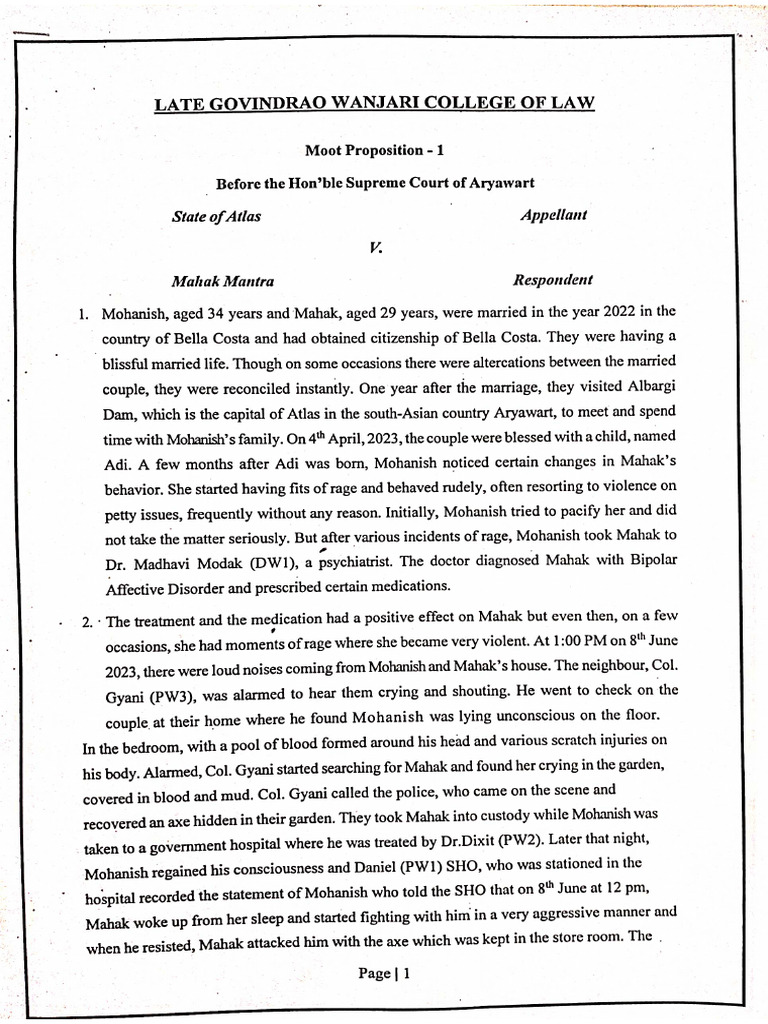 Moot Court Case 1 (2023 24) | PDF