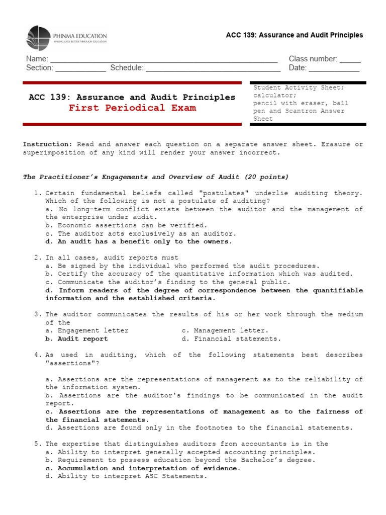 ACC 139 Prelim Exams | PDF | Audit | Financial Audit