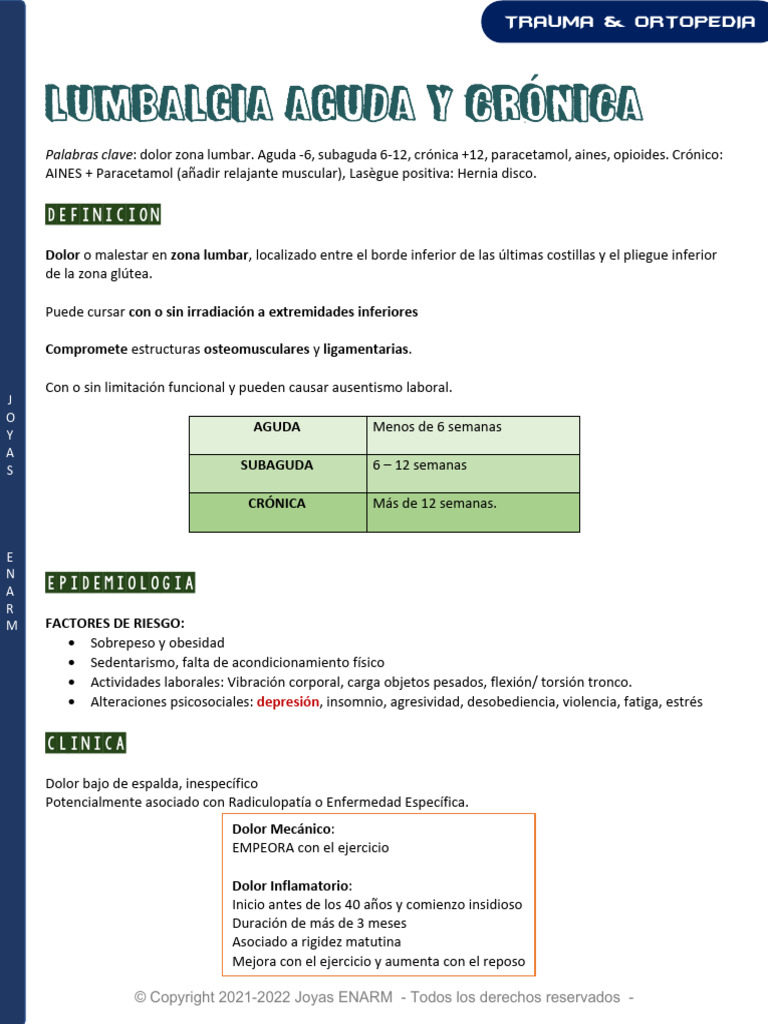 17. Lumbalgia Aguda y Crónica | PDF | Dolor lumbar | Medicina CLINICA