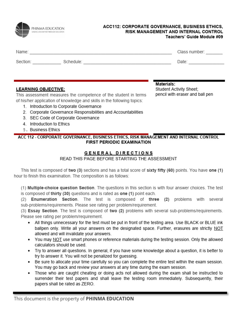 Acc 112 TG#09 | PDF | Internal Control | Audit