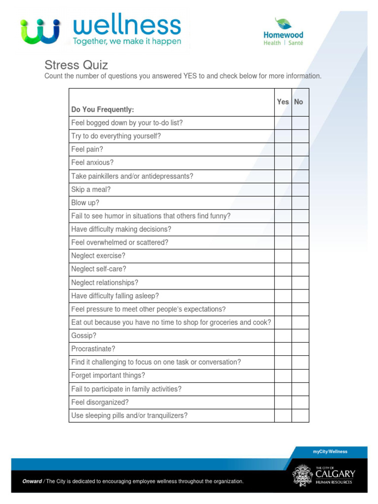 Handout Stress Quiz (1) | PDF | Stress (Biology) | Emotions