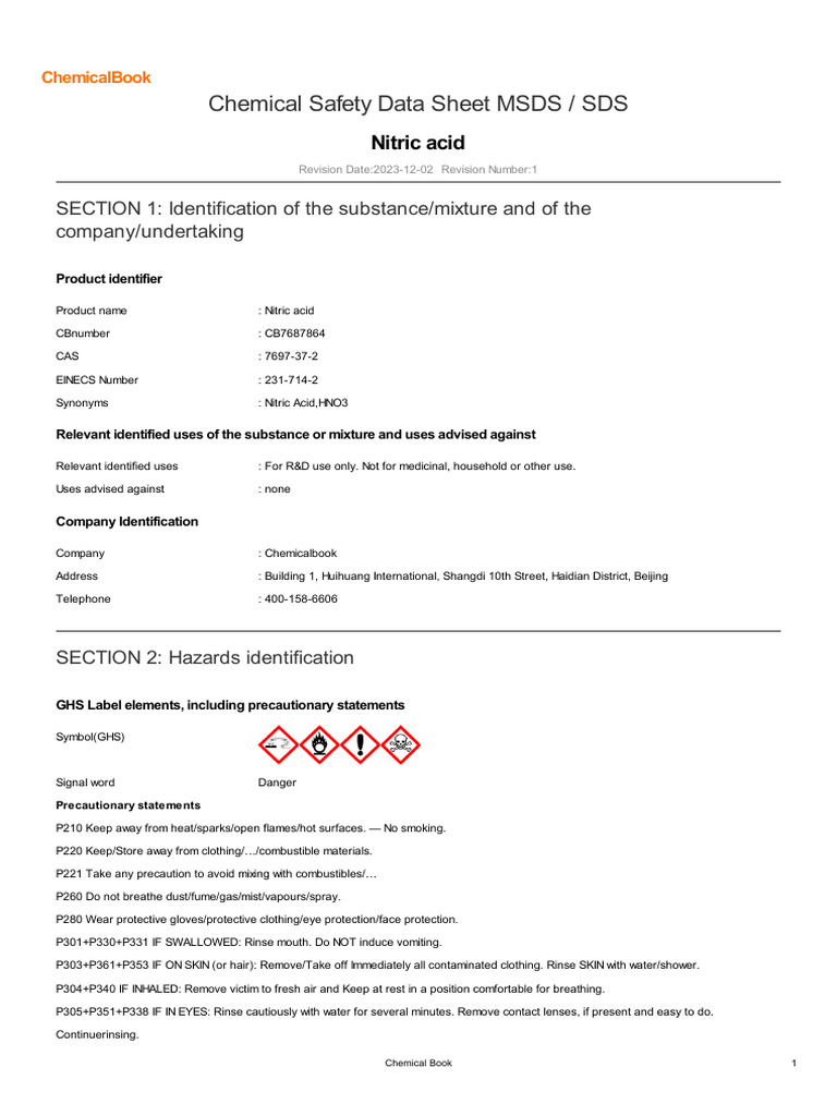 Nitric Acid | PDF | Nitric Acid | Occupational Safety And Health