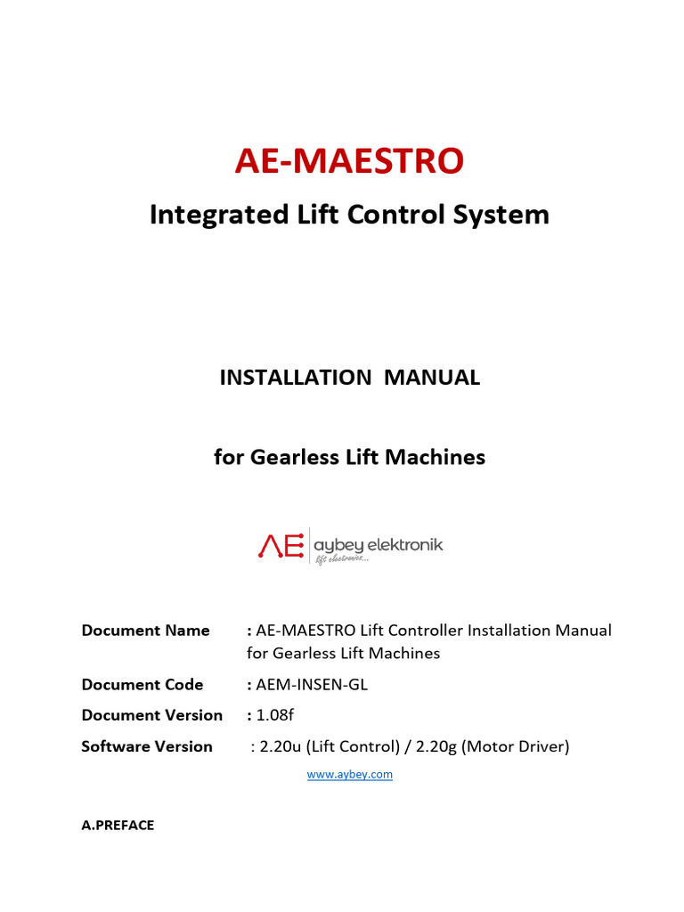 AE Maestro Gearless Parallel System Installation Manual R1 08f | PDF | Elevator | Parameter ...