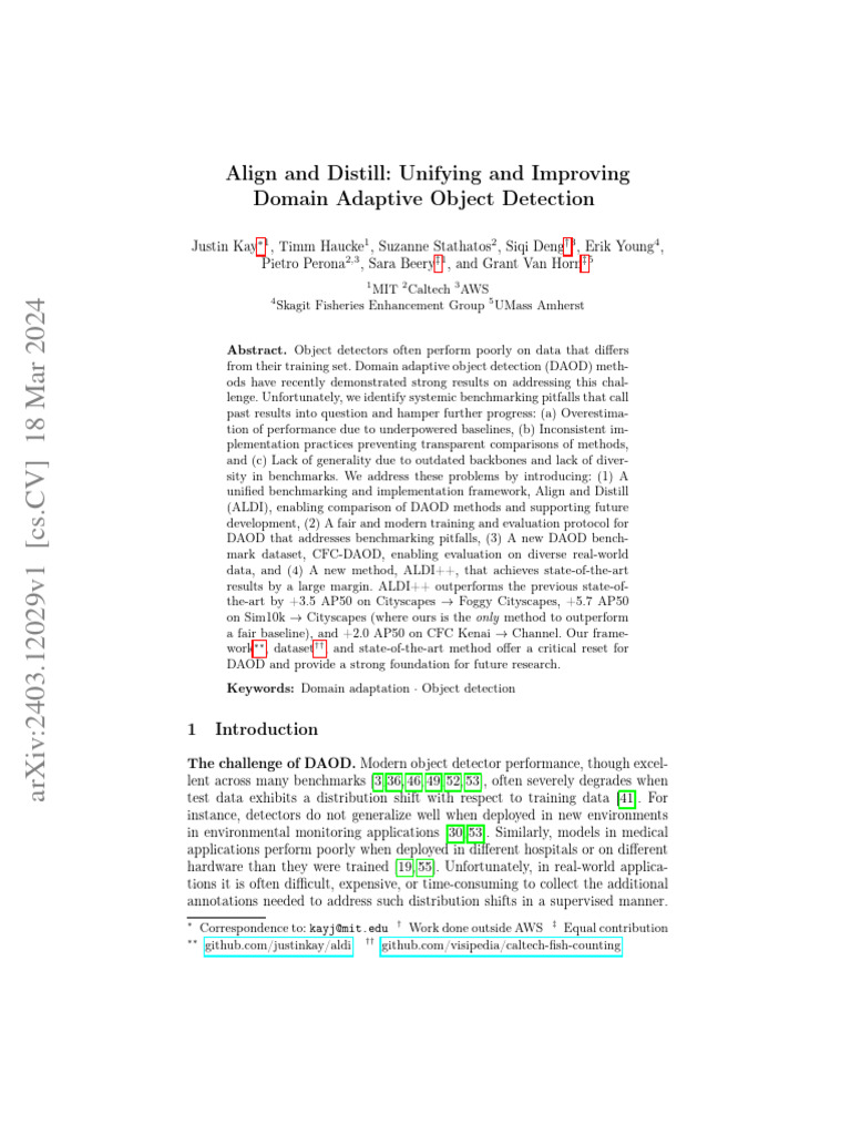 Align and Distill: Unifying and Improving Domain Adaptive Object Detection | PDF | Benchmarking