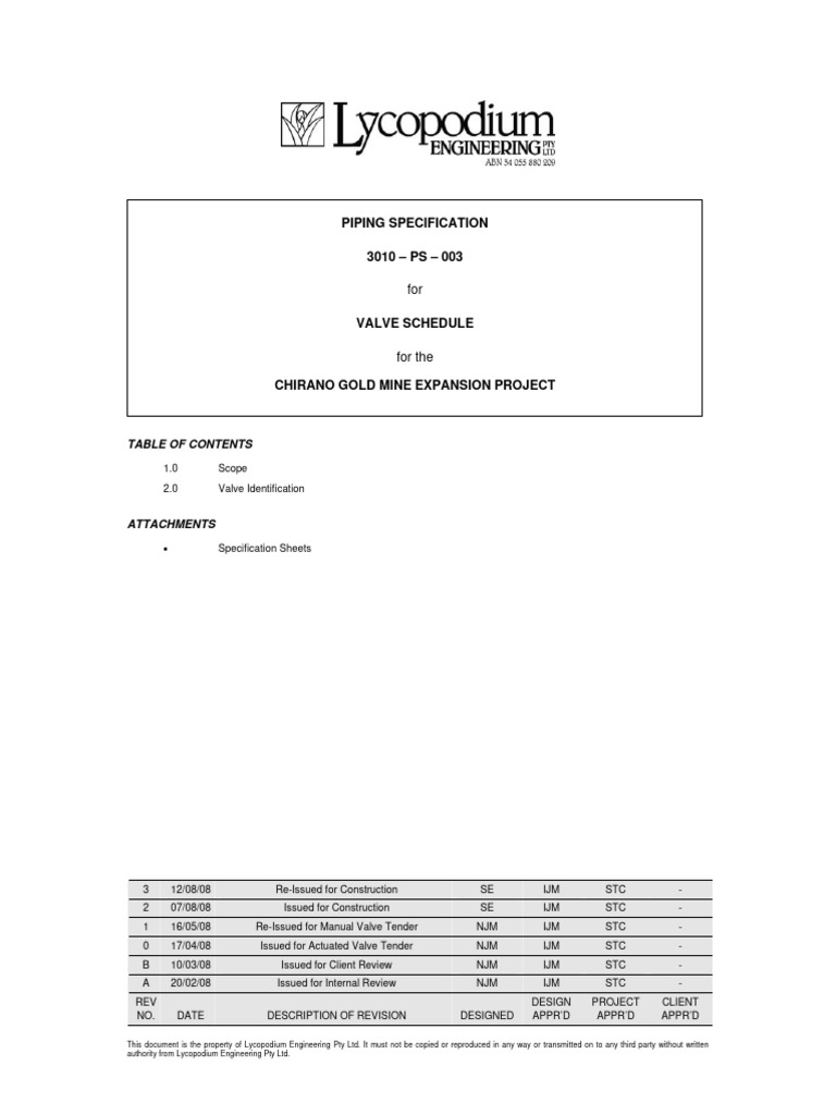 3010-PS003 - 3 Valve Schedule | PDF | Valve | Hydrochloric Acid