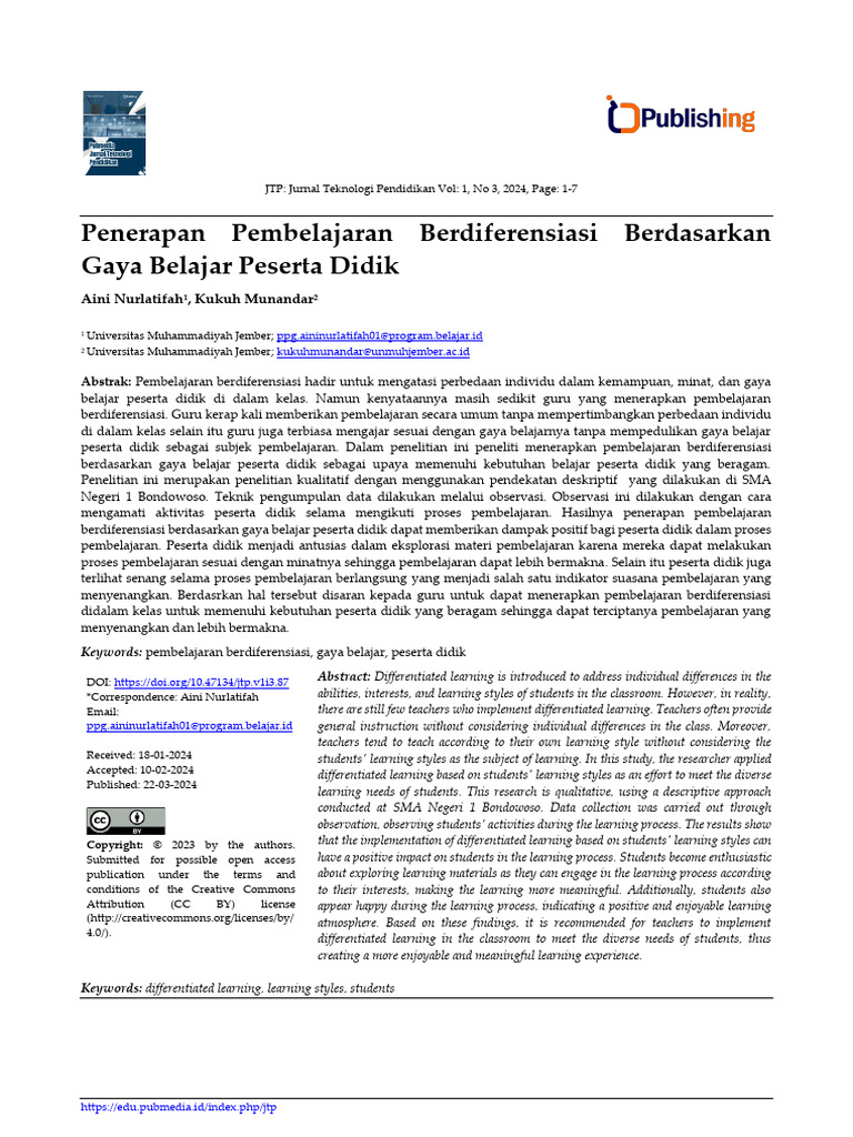 Penerapan Pembelajaran Berdiferensiasi Berdasarkan | PDF