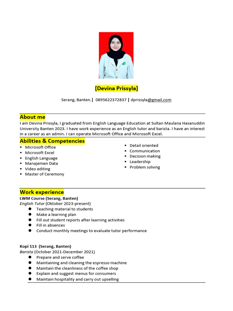 CV - Devina Prissyla | PDF