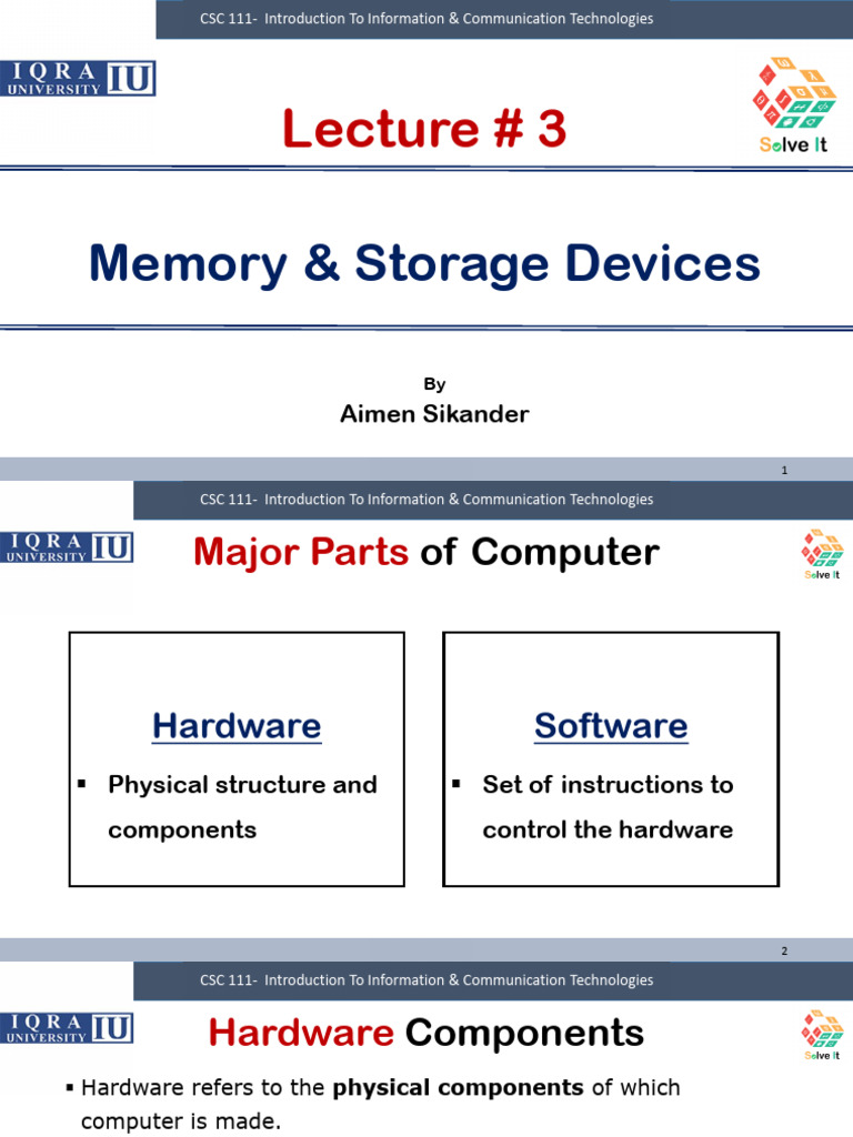 (ICT) Week # 03 Full - Lecture | PDF | Computer Data Storage | Hard Disk Drive