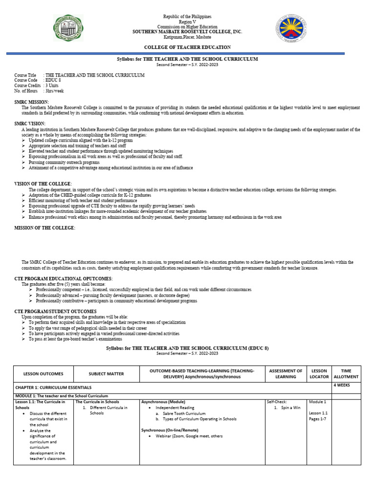 Teacher and Curriculum Syllabus 2022-2023 | PDF | Curriculum | Teachers