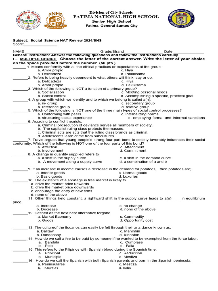Socsci Nat Reviewer 2024 | PDF | Philippines