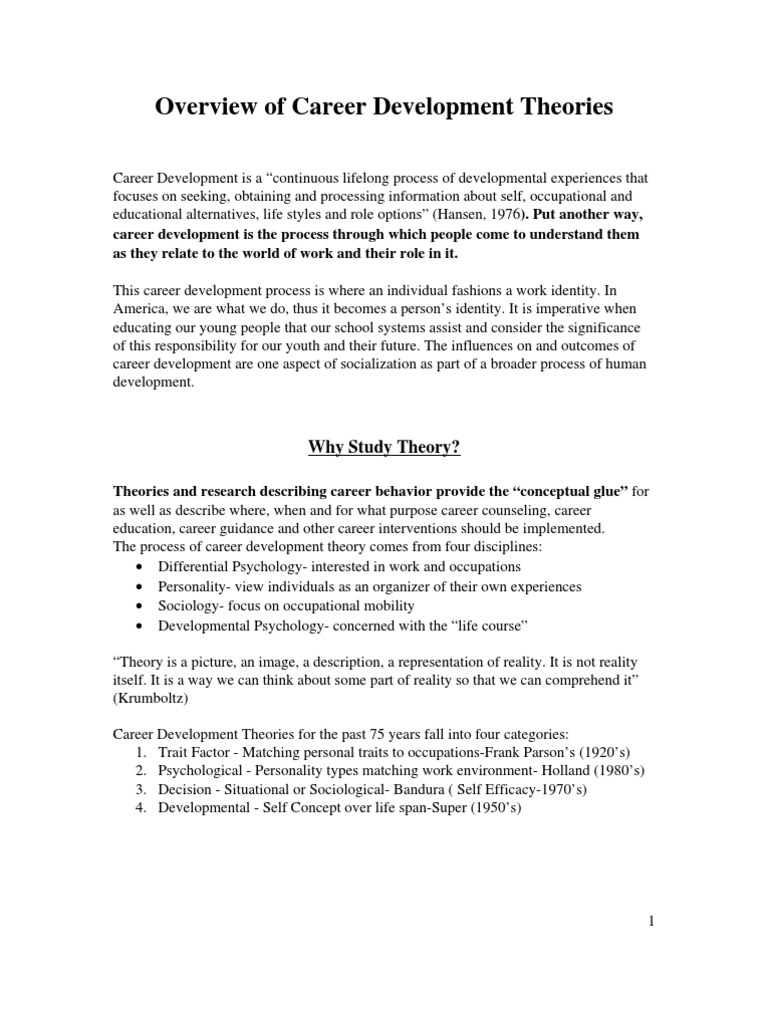 Overview of Career Development Theories | PDF | Self Efficacy | Psychological Concepts