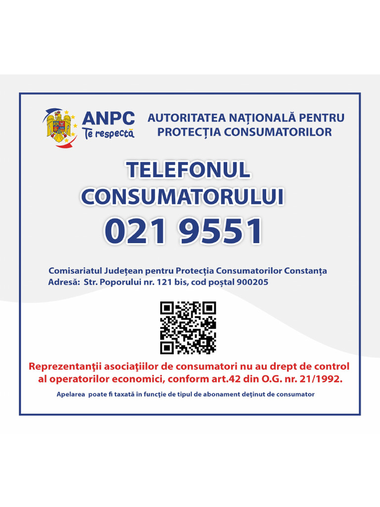 ANPC Placheta Consumatori Constanta | PDF