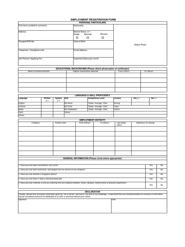 Employment Registration Formv1 | PDF