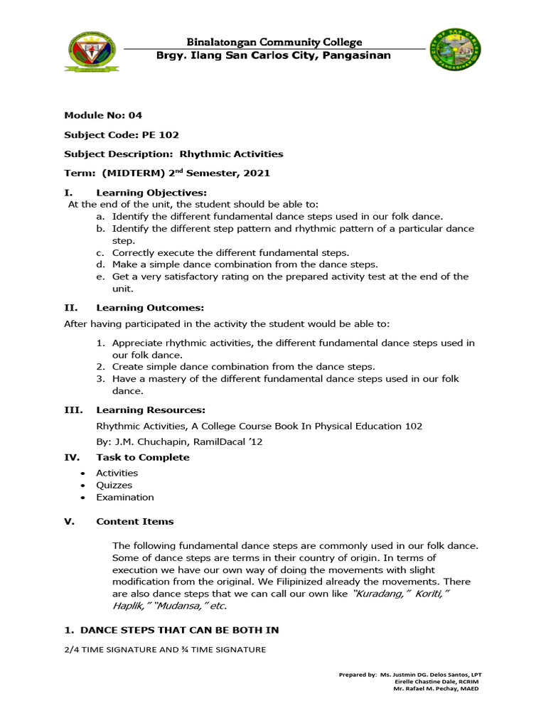 Pe 2 Lesson 4 | PDF | Dances | Musical Forms