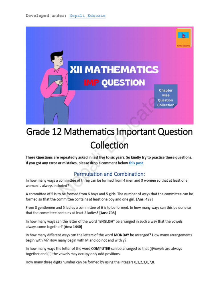 Grade 12 Hard Math Questions Collection | PDF | Group (Mathematics ...