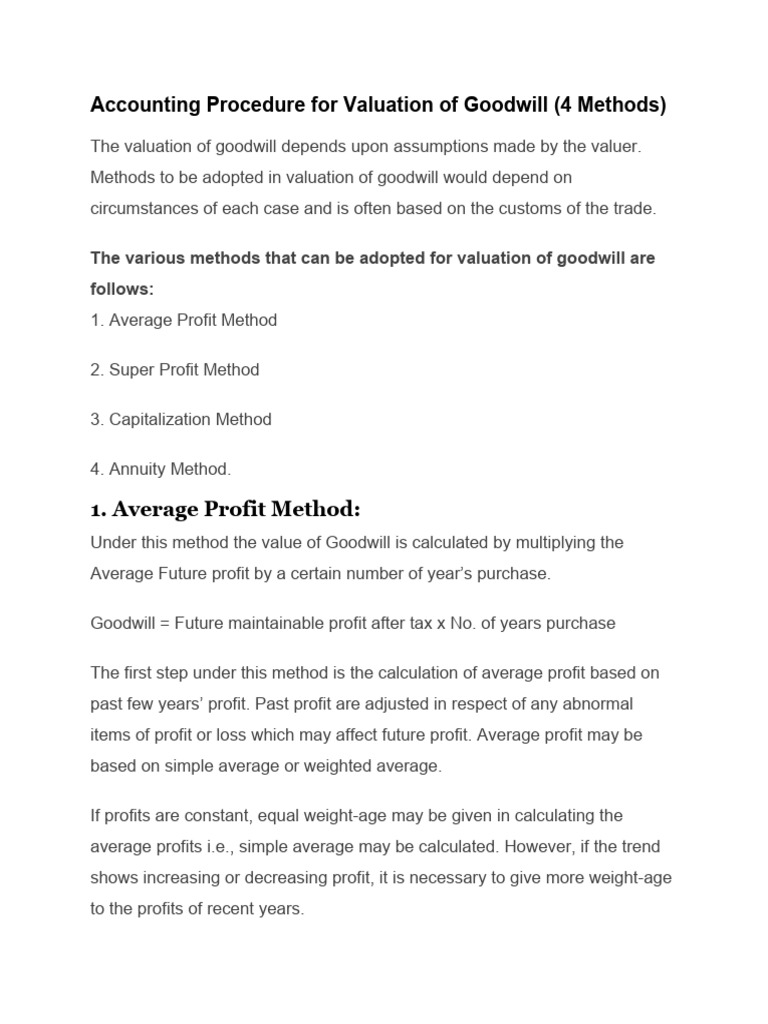 Accounting Procedure For Valuation of Goodwill | PDF | Goodwill ...
