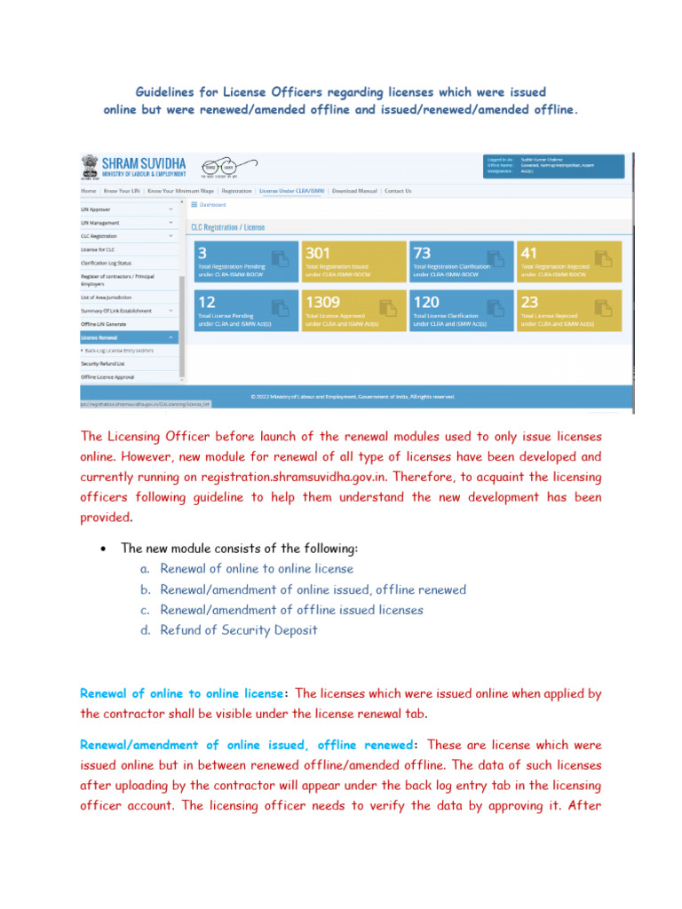 Guidelines For Licensing Officer On Renewal Amedment of License | PDF ...