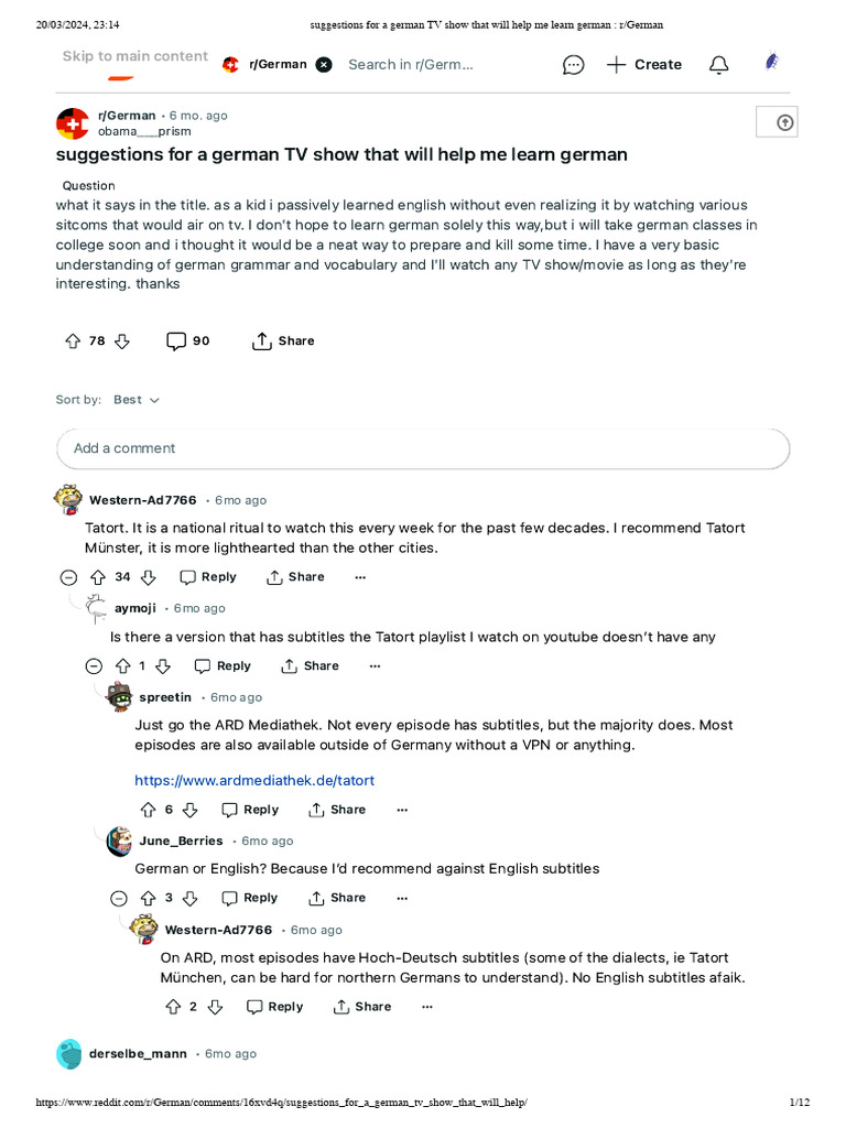 Suggestions For A German Tv Show That Will Help Me Learn German R