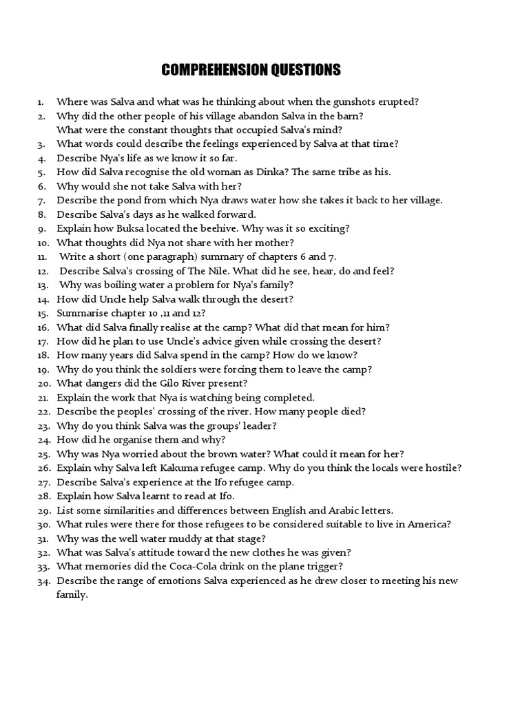 Comprehension Questions for "A Long Walk to Water" | PDF
