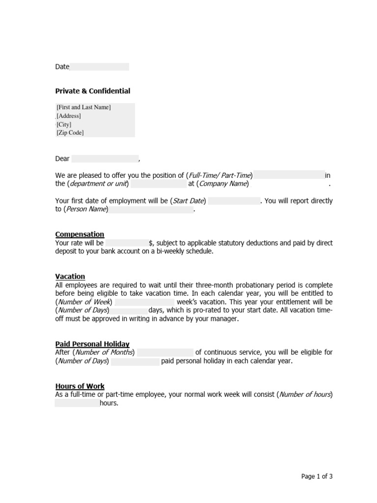 Job Offer Letter Form - 2 | PDF | Annual Leave | Pension