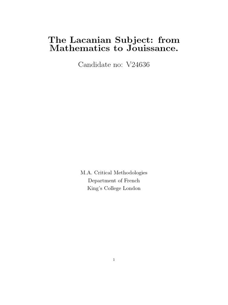 Jouissance in Lacanian Subjectivity | PDF | Jacques Lacan | Quadratic Equation