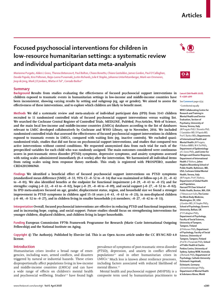 Focused Psychosocial Interventions. | PDF | Systematic Review ...