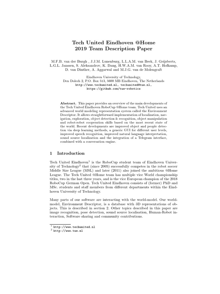 2019 DSPL Techunited - Eindhoven | PDF | Graphical User Interfaces | Computer Science