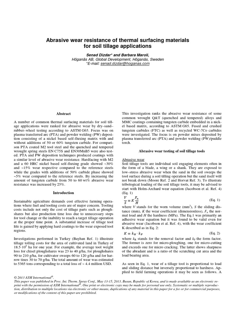 t5 Eng Abrasive Wear Resistance of Thermally Surfaced Materials For ...