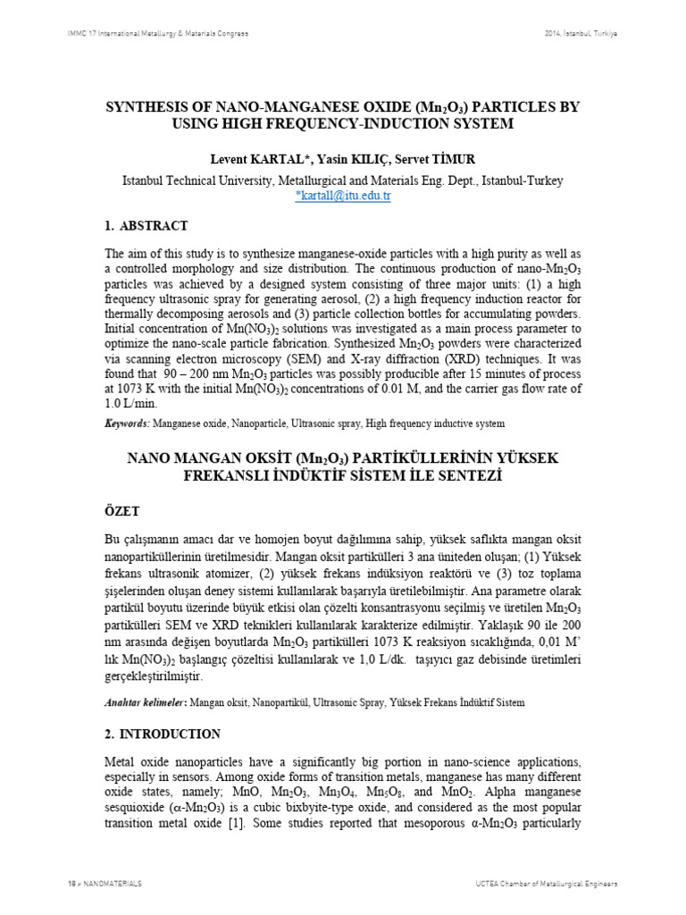Tam Metin SYNTHESIS OF NANO-MANGANESE OXIDE (Mn2O3) PARTICLES BY USING HIGH FREQUENCY-INDUCTION ...