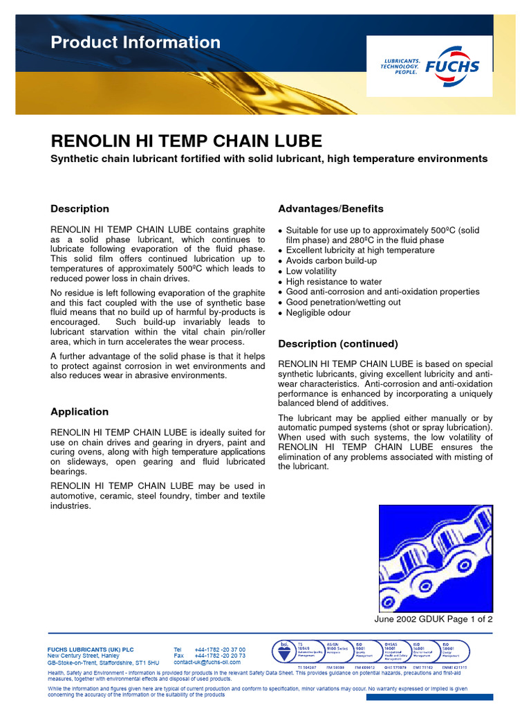 High Temp Chain Lube for Industry | PDF | Lubricant | Building Engineering