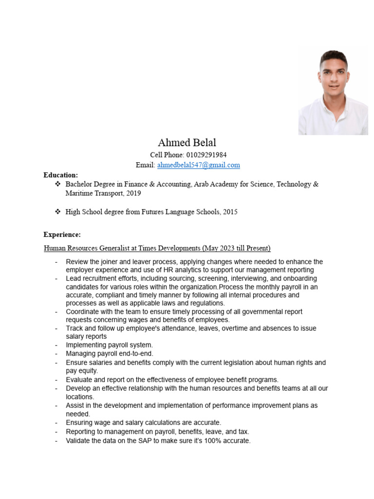 Ahmed Belal 2024 | PDF | Payroll | Human Resources