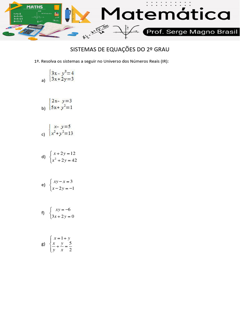 Sistemas De Equações Do 2º Grau Pdf