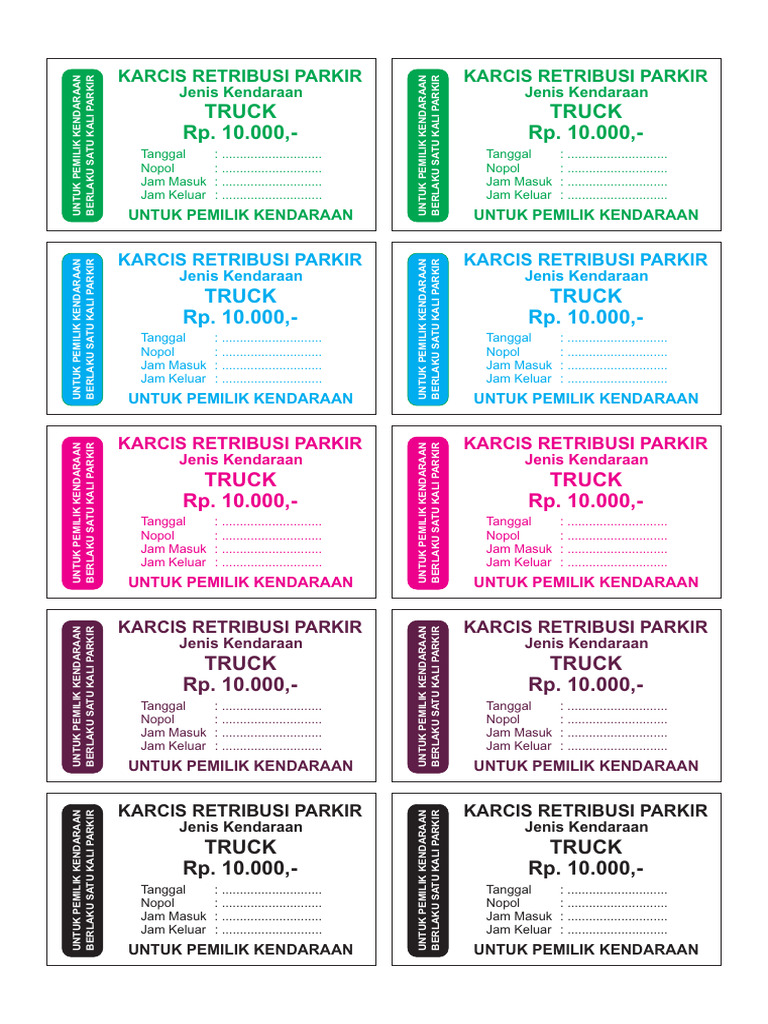 Contoh Karcis Retribusi Parkir Truck | PDF | Bisnis