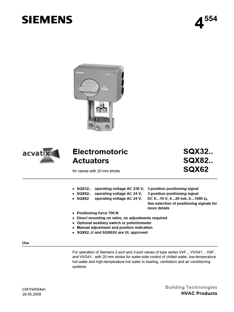 Siemens SQX62 Electromotoric Actuator Guide | PDF | Switch | Actuator
