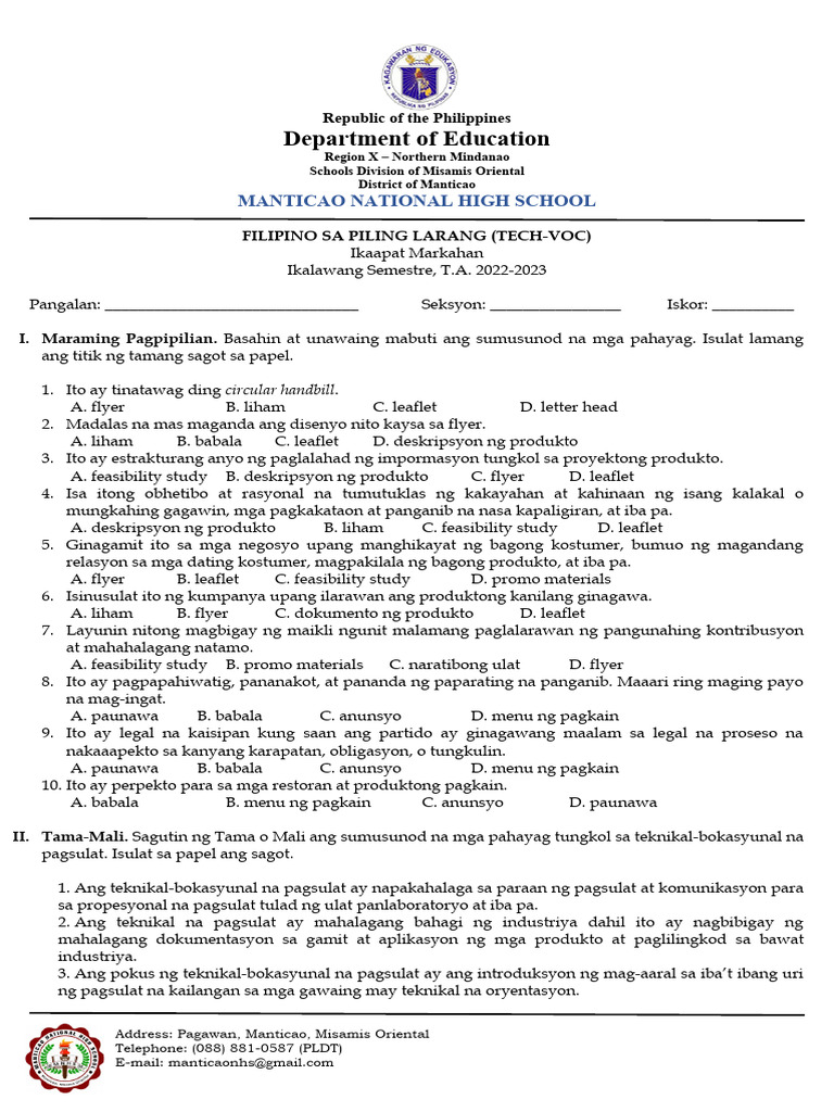 Filipino Sa Piling Larang (Tech-Voc) | PDF
