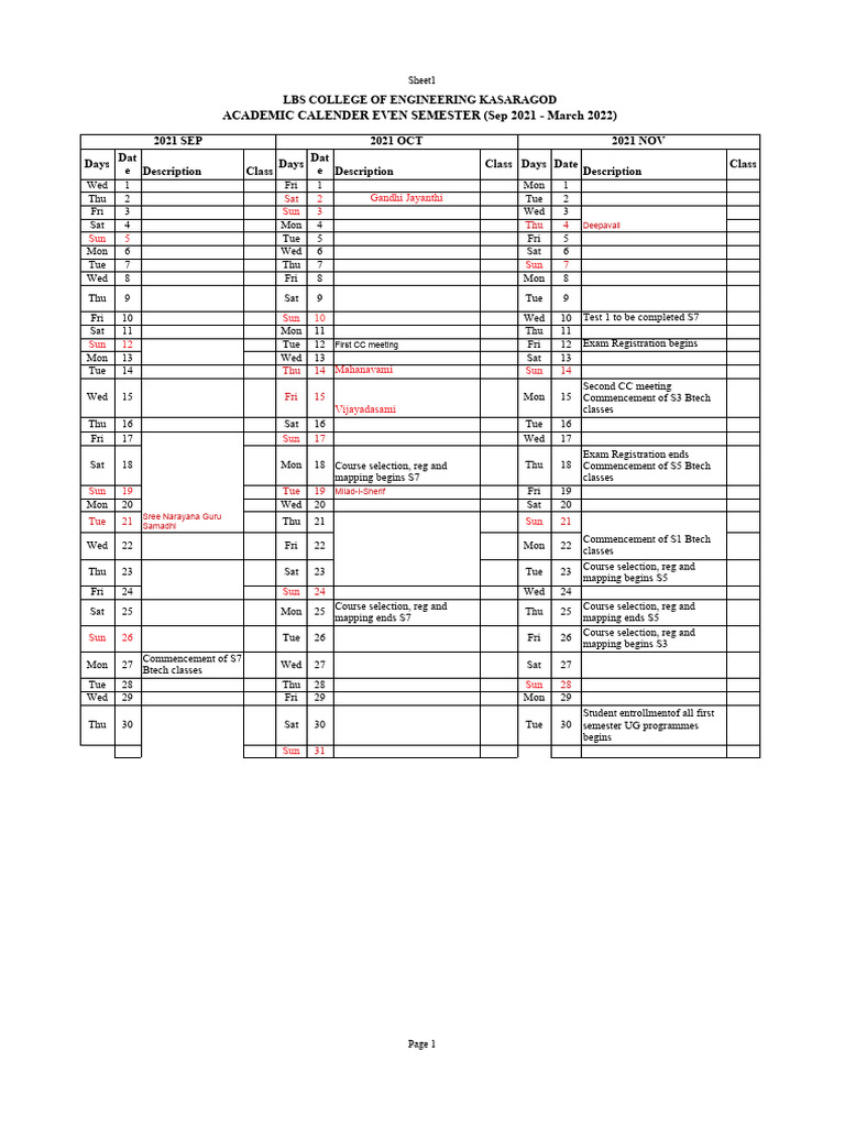 Academic Calender - ODD 21-22 | PDF