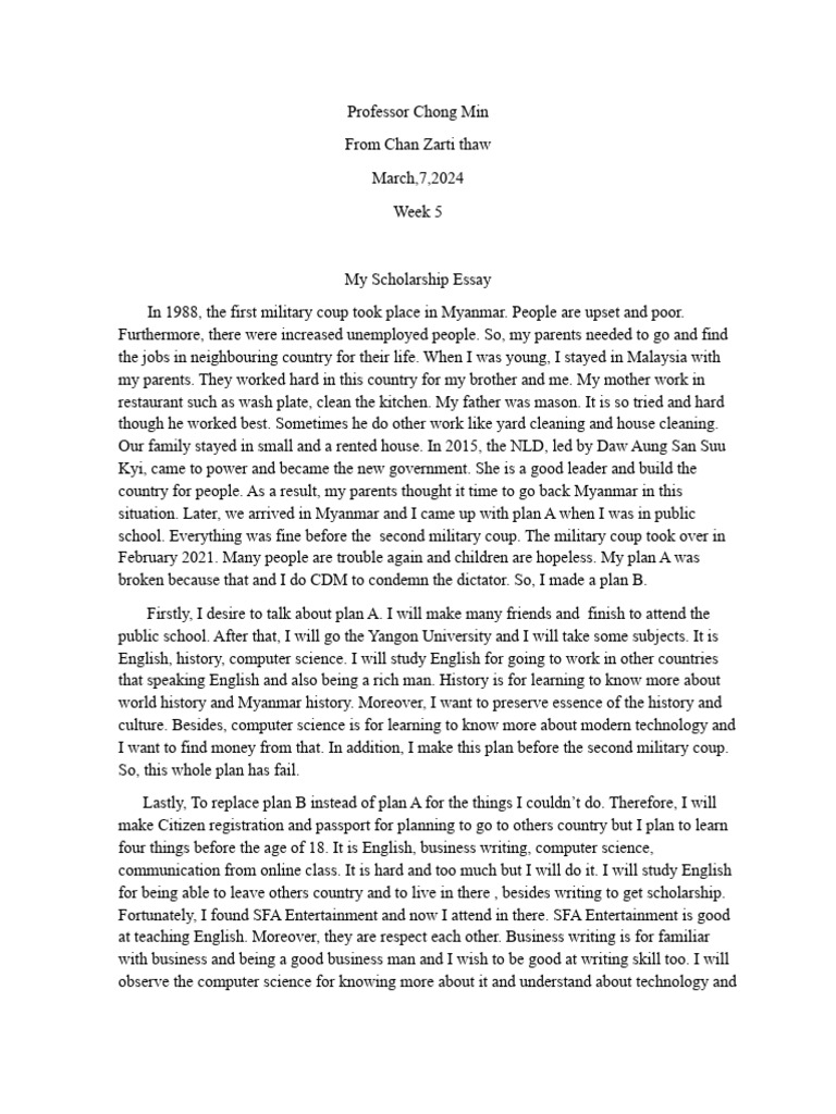 Scholarship Essay by Chan | PDF | Myanmar | Politics Of Myanmar