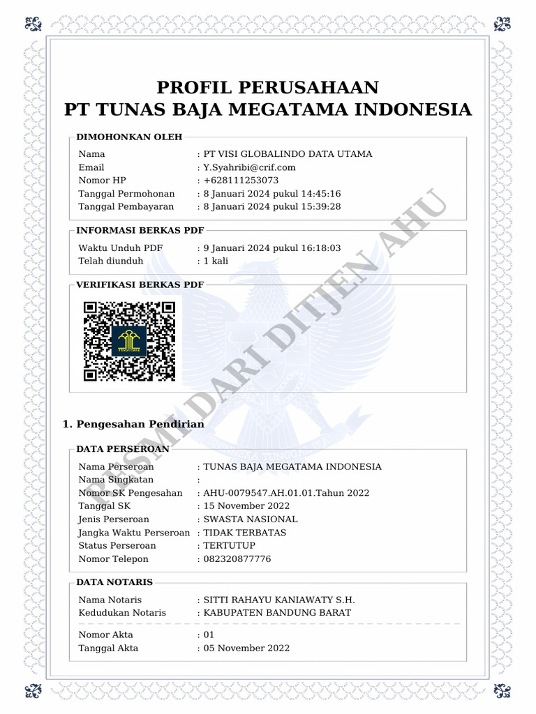 Profil PT Tunas Baja Megatama Indonesia | PDF