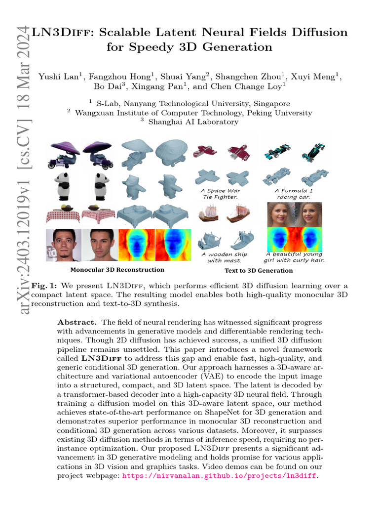 LN3Diff: Scalable Latent Neural Fields Diffusion For Speedy 3D Generation | PDF | 3 D Computer ...