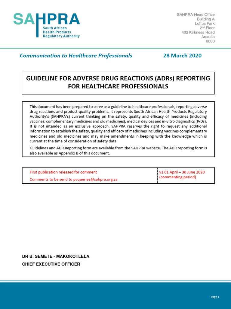 ADR-Reporting-Guideline HCPs v1 For-Commenting March-2020 | PDF ...