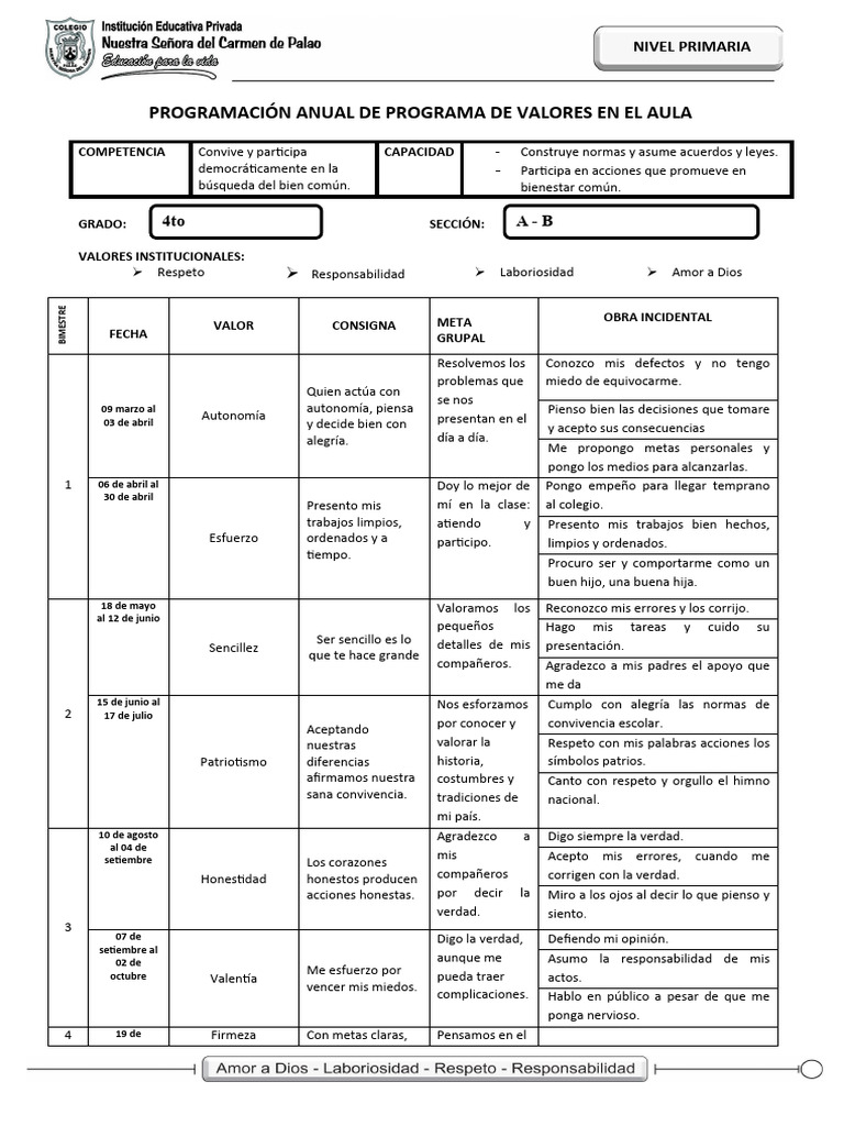 FORMATO ANUAL PROGRAMA DE VALORES 2020 ppp | PDF