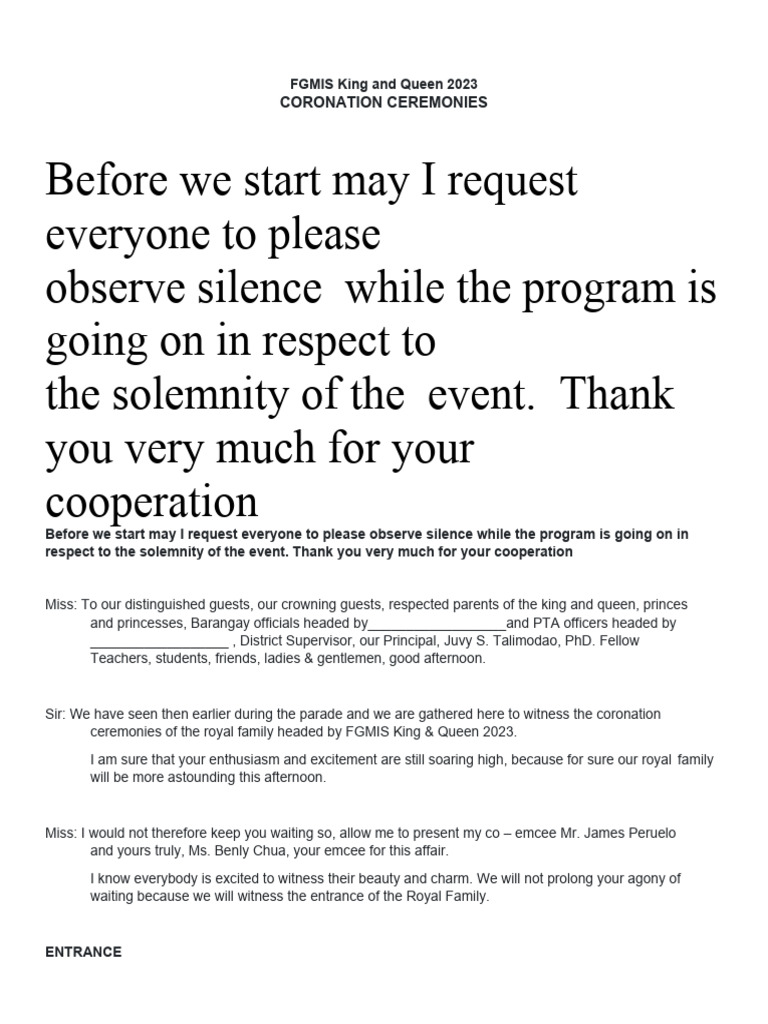 CORONATION CEREMONIES Final Script | Download Free PDF | Monarchy ...