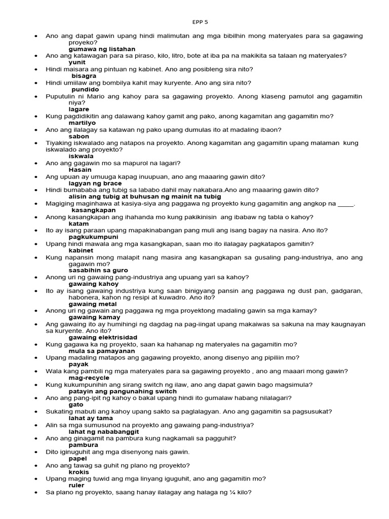 EPP 5 Handouts | PDF