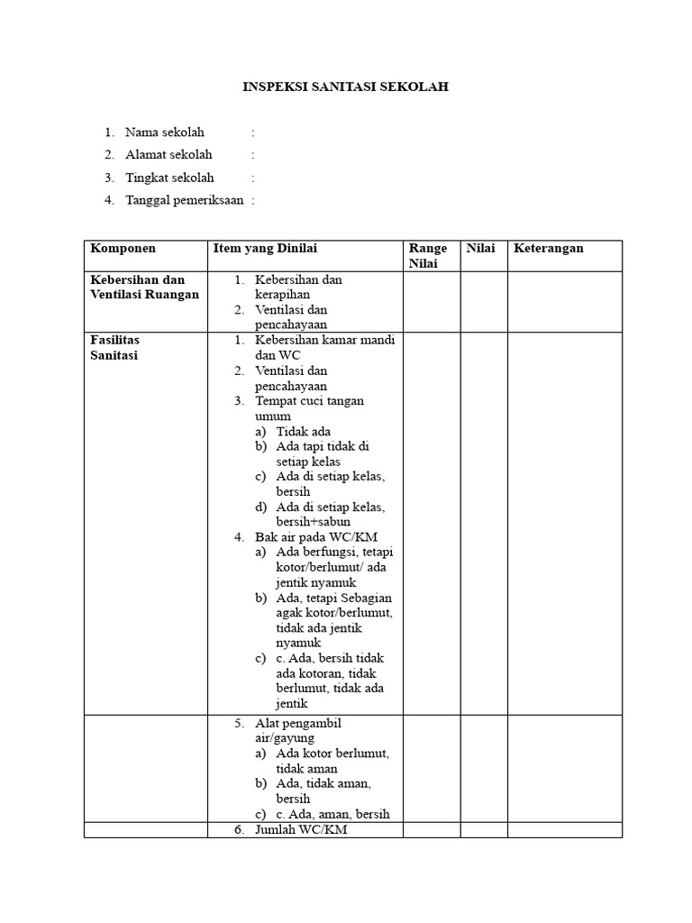 Instrumen Inspeksi Sanitasi Sekolah | PDF