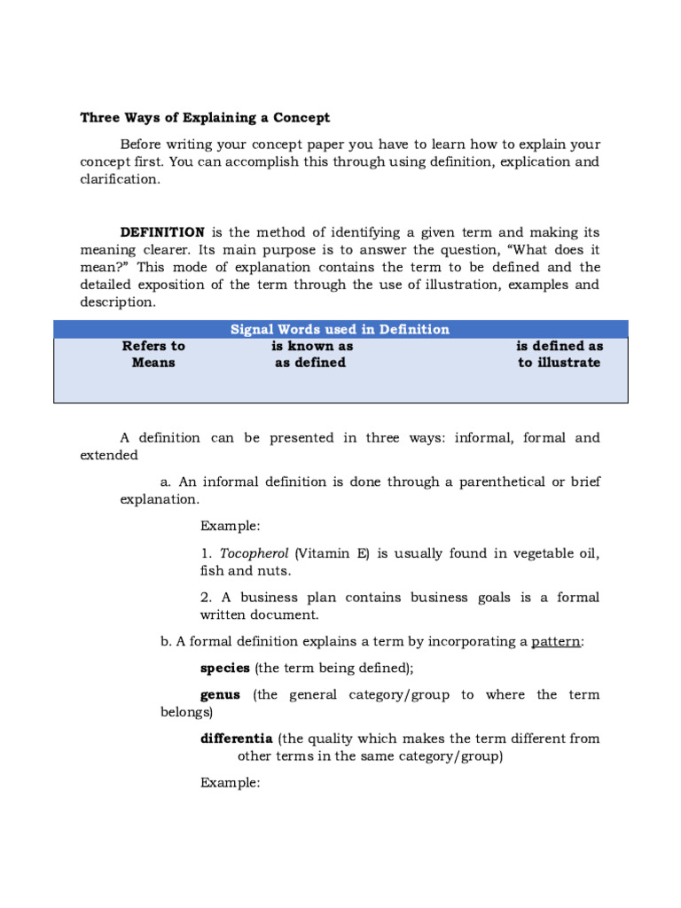Explaining Concepts: Definition, Explication, Clarification | PDF ...