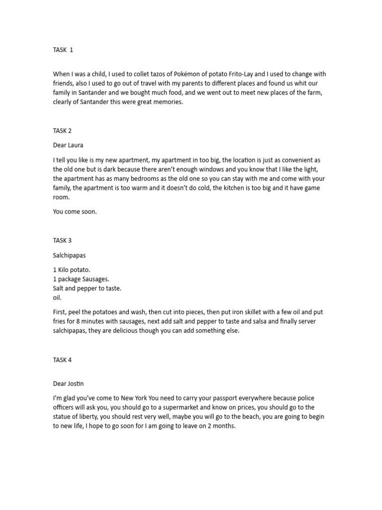 Writing Task Restrpo 1 To 4 A2 | PDF