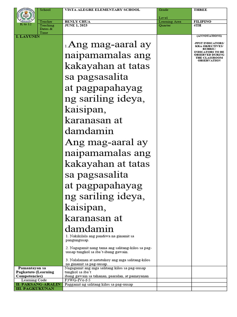 Cot-Filipino 3-4th-Quarter | PDF