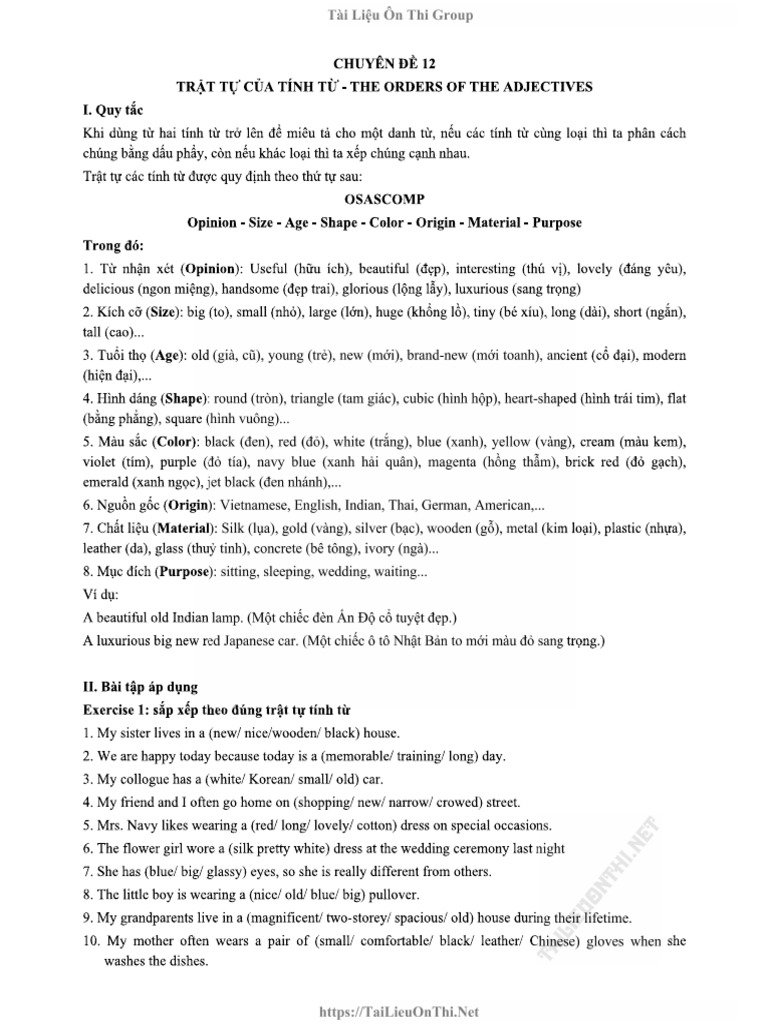 BT Trat Tu Tinh Tu | PDF
